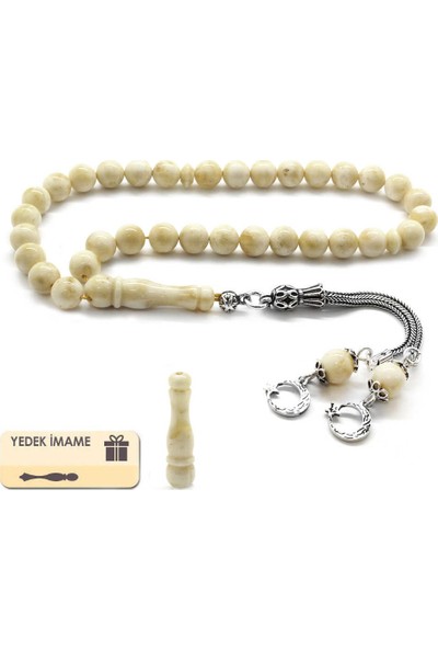 DAVİD BLACK 925 Ayar Gümüş Püsküllü Küre Kesim Sarı Damla Kehribar Tesbih