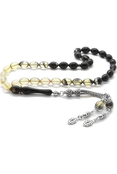 DAVİD BLACK 925 Ayar Gümüş Püsküllü Arpa Kesim Süzme Ateş Sıkma Kehribar Tesbih DAVİD BLACK 925 Ayar Gümüş Püsküllü Arpa Kesim Süzme Ateş Sıkma Kehribar Tesbih