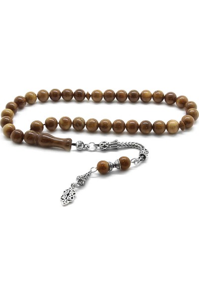 DAVİD BLACK 925 Ayar Gümüş Püsküllü Açık Renk Küre Kesim Kuka Tesbih