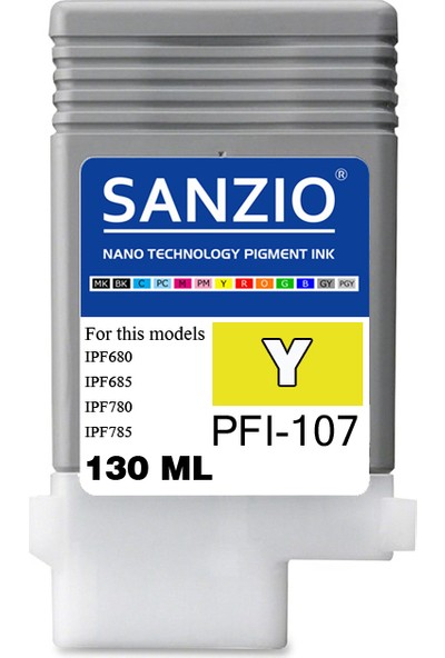 Sanzio Canon PFI-107Y Kartuş 130ML Yellow - Sarı Plotter Kartuşu Sanzio Canon PFI-107Y Kartuş 130ML Yellow - Sarı Plotter Kartuşu