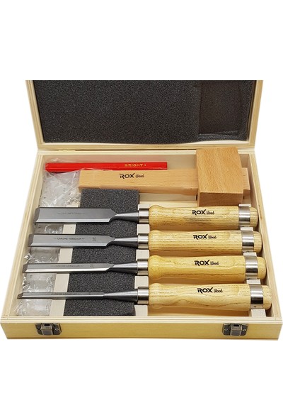 ROX Wood 15399056 Iskarpela Seti 8 Parça Ahşap Kutulu ROX Wood 15399056 Iskarpela Seti 8 Parça Ahşap Kutulu