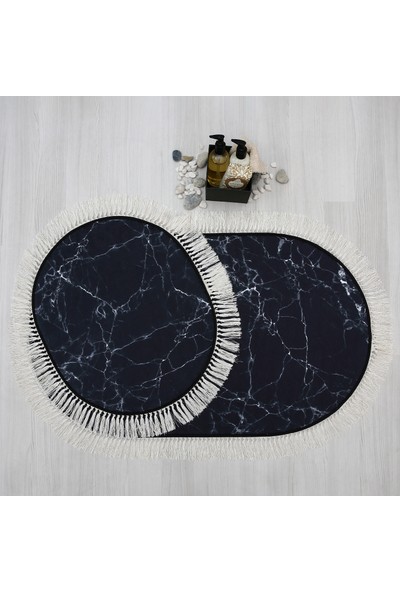 Soley Marble Püsküllü 2'li Dekoratif Banyo Paspas