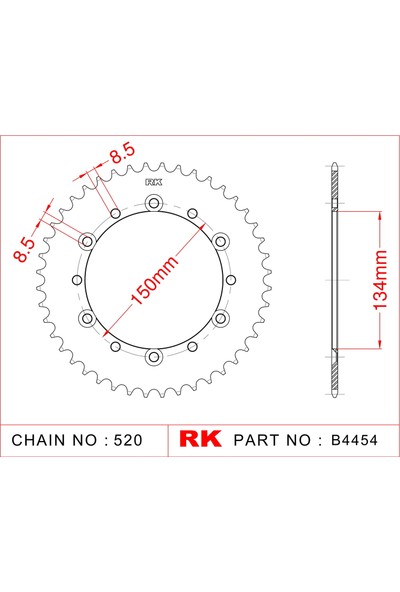 Kawasaki KX 450 F RK Çelik Arka Dişli B4454-50(2006-2019)