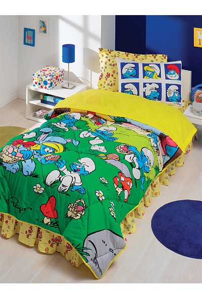 Taç %100 Pamuk Şirinler Ranforce Uyku Seti Tek Kişilik