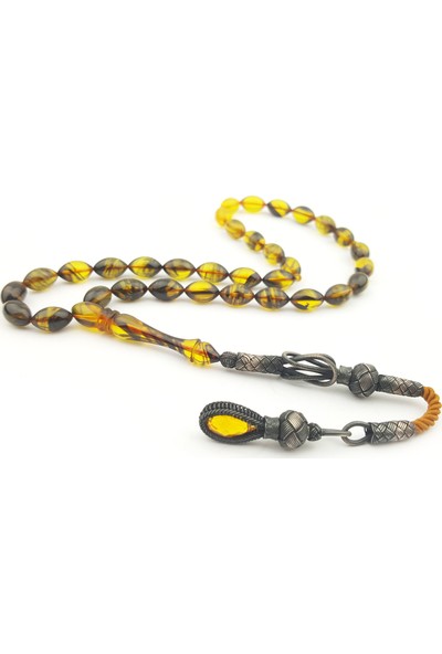 Pigado Sarı Siyah Hareli Sıkma Kehribar 1000 Ayar Gümüş Tesbih Pigado Sarı Siyah Hareli Sıkma Kehribar 1000 Ayar Gümüş Tesbih