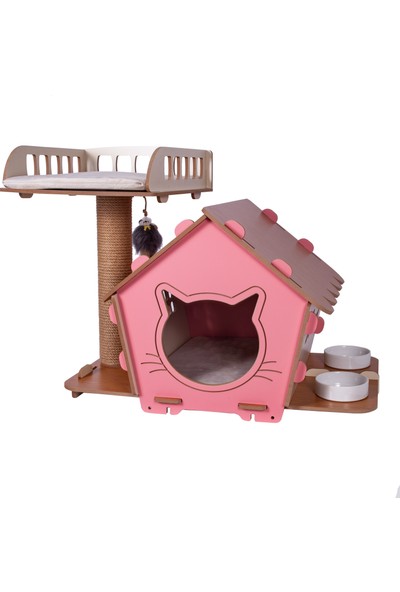 Pati Homes Pro 3'ü 1 Arada Kedi Evi Yataklı Pembe Pati Homes Pro 3'ü 1 Arada Kedi Evi Yataklı Pembe