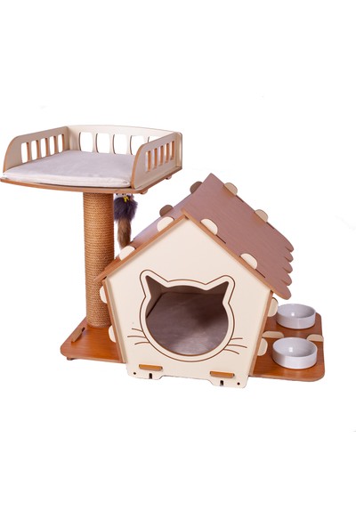 Pati Homes Pro 3'ü 1 Arada Kedi Evi Yataklı Bej