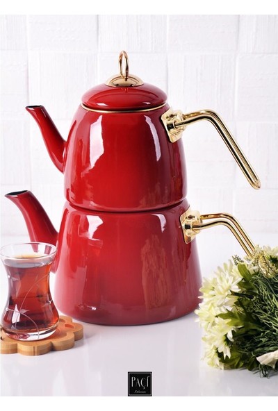 Paçi Emaye Lüks Çaydanlık - Kırmızı