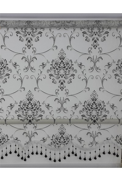 Zebraevim Siyah Damask Çift Mekanizmalı Tül Stor Perde Boncuklu Zebraevim Siyah Damask Çift Mekanizmalı Tül Stor Perde Boncuklu