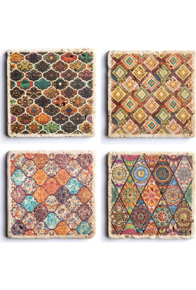 Vintage Art Company Doğal Taş Bardak Altlığı 4'lü Set