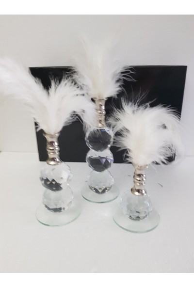 Arose Beyaz Tüy Cam Dekor Üçlü Gümüş Ağızlı Arose Beyaz Tüy Cam Dekor Üçlü Gümüş Ağızlı