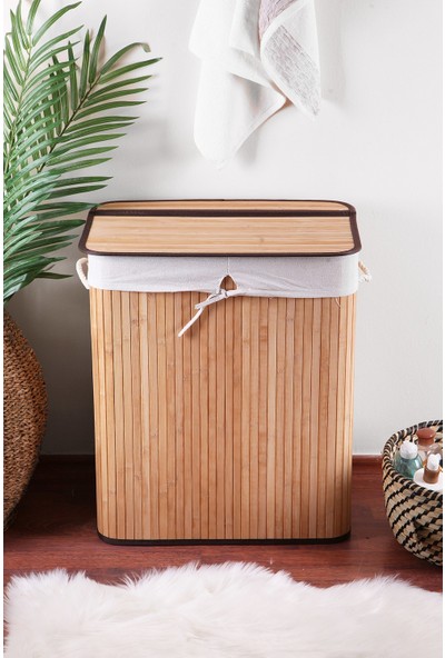 Emorfo Katlanır Bambu Çift Bölmeli Çamaşır Sepeti Hasır Çamaşır Sepeti Emorfo Katlanır Bambu Çift Bölmeli Çamaşır Sepeti Hasır Çamaşır Sepeti