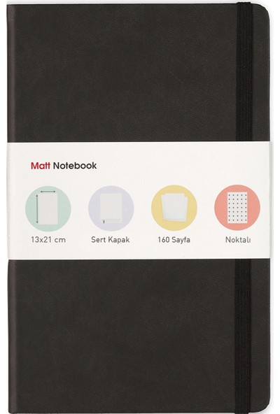 Matt Notebook Lastikli Defter Noktalı 13 x 21 cm Siyah Matt Notebook Lastikli Defter Noktalı 13 x 21 cm Siyah