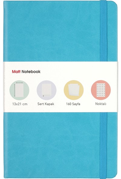 Matt Notebook Lastikli Defter Noktalı 13 x 21 cm Turkuaz Matt Notebook Lastikli Defter Noktalı 13 x 21 cm Turkuaz