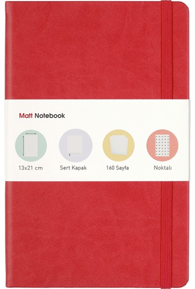 Matt Notebook Lastikli Defter Noktalı 13 x 21 cm Kırmızı Matt Notebook Lastikli Defter Noktalı 13 x 21 cm Kırmızı