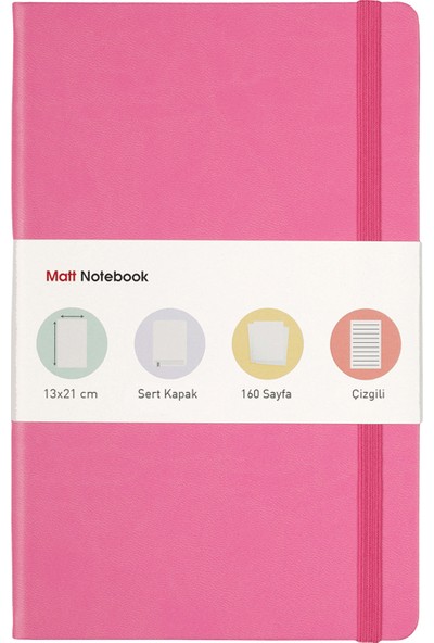 Matt Notebook Lastikli Defter Çizgili 13 x 21 cm Pembe Matt Notebook Lastikli Defter Çizgili 13 x 21 cm Pembe