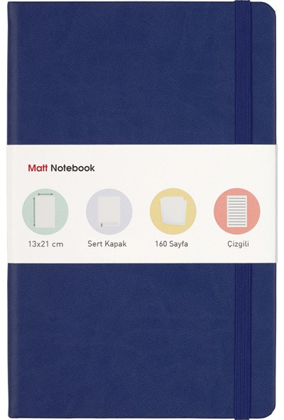 Matt Notebook Lastikli Defter Çizgili 13 x 21 cm Lacivert Matt Notebook Lastikli Defter Çizgili 13 x 21 cm Lacivert