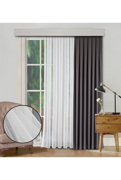 Fersa Decor Düz Ekru Uzun Şantuk Tül- BÜZGÜ PİLE