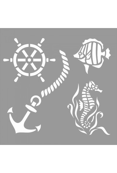 Artikel Deniz Hayatı Stencil Ve Boyama Şablonu 30 X 30 Cm