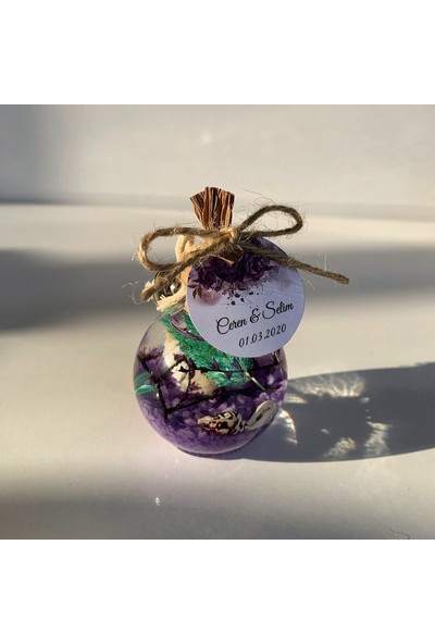 Antrasit Organizasyon Yakılabilir Yuvarlak Şişe Kandil Nikah Nişan Söz Bebek Şekeri Hediyelik 20'li Mor