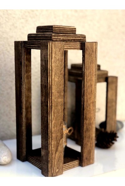 Dekoratif 2 Li Set Ahşap Fener Mumluk Dekoratif 2 Li Set Ahşap Fener Mumluk