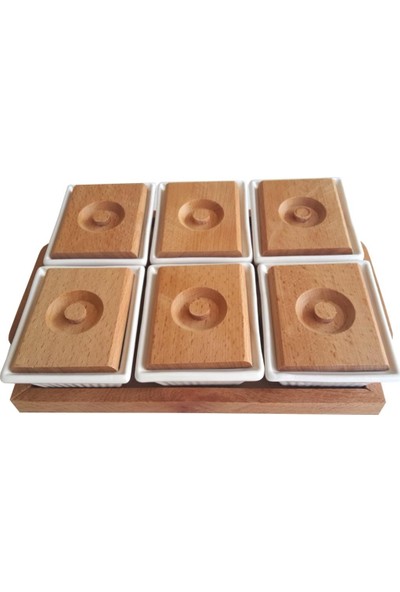 Bambu Tepsili 6'lı Porselen Kahvaltı Takımı