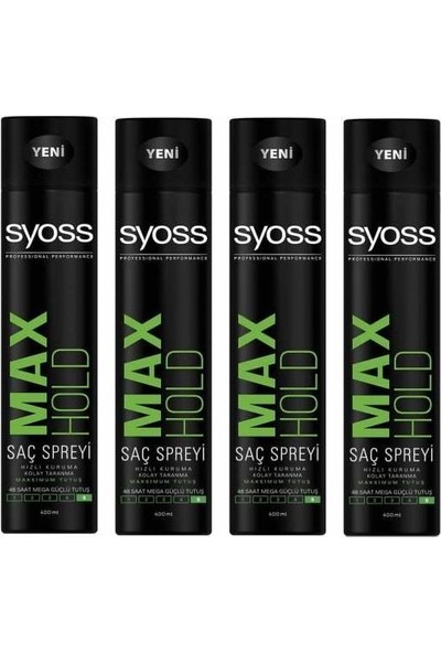 Syoss Max Hold No 5 Mega Güçlü Tutuş Saç Spreyi 400 ml 4 Adet Syoss Max Hold No 5 Mega Güçlü Tutuş Saç Spreyi 400 ml 4 Adet