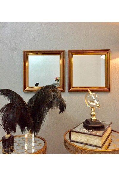 Mone 2'li Bronz Çerçeveli Salon Ofis Duvar Aynası O415T Mone 2'li Bronz Çerçeveli Salon Ofis Duvar Aynası O415T