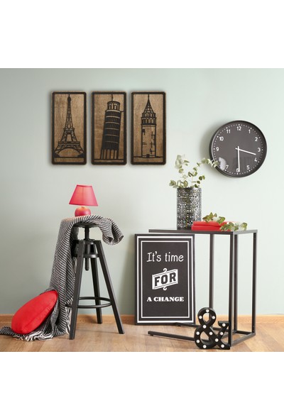 MadamVila 3 Parça Eyfel Galata Pisa Kulesi Dekoratif Ahşap Duvar Tablosu MadamVila 3 Parça Eyfel Galata Pisa Kulesi Dekoratif Ahşap Duvar Tablosu