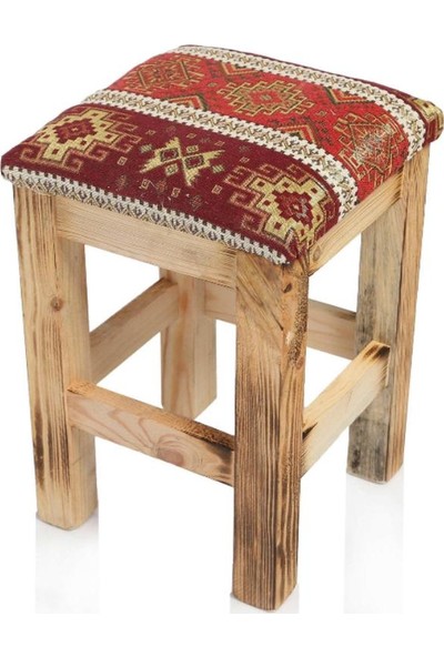 Türkay Tabure Ahşap Kilim Desenli 35 cm