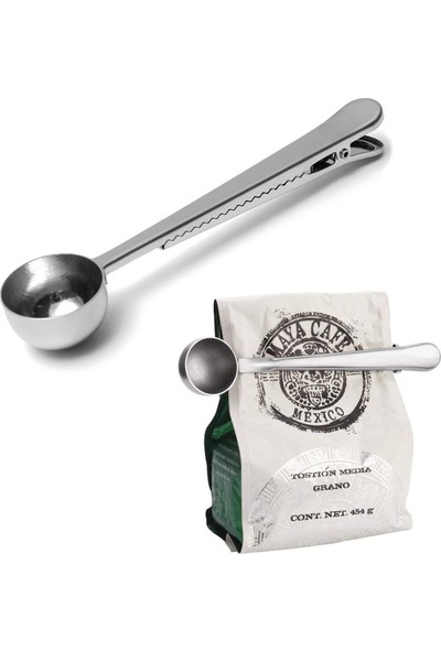 Cin Paslanmaz Çelik Kahve Ölçü Kaşığı ve Paket Klipsi cin108