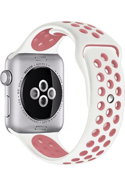 CoverZone Apple Watch 4 3 2 1 Delikli Spor Kayış 42 mm Beyaz-Pembe Hole CoverZone Apple Watch 4 3 2 1 Delikli Spor Kayış 42 mm Beyaz-Pembe Hole