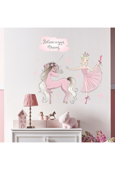 Dekor Loft Balerin ve Unicorn Çocuk Odası Sticker CS-847 Dekor Loft Balerin ve Unicorn Çocuk Odası Sticker CS-847