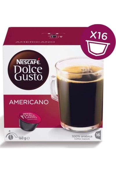 Nescafe Dolce Gusto Americano 16 Kapsül Kahve %100 Arabica Yoğunluk 4/9 Nescafe Dolce Gusto Americano 16 Kapsül Kahve %100 Arabica Yoğunluk 4/9