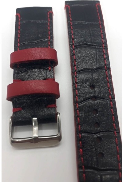 Prizma Deri Siyah Kırmızı Dikiş Saat Kordonu 22 mm Prizma Deri Siyah Kırmızı Dikiş Saat Kordonu 22 mm