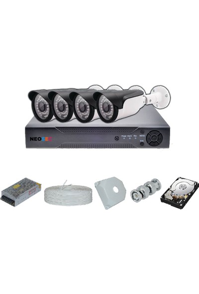 Neosec 4 Kameralı Dış Mekan Güvenlik Kamerası Seti Neosec 4 Kameralı Dış Mekan Güvenlik Kamerası Seti