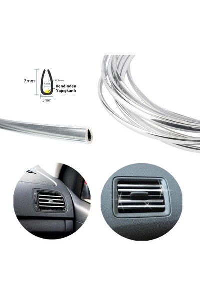 Oto Aksesuarcım U Tip Geçmeli Havalandırma Krom Nikelaj Şerit İnce 3 mt