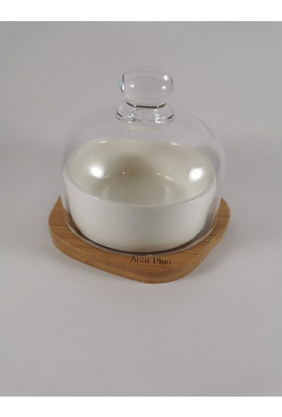 Acar Cam Kapaklı Bambu Tabaklı Porselen Kase Acar Cam Kapaklı Bambu Tabaklı Porselen Kase