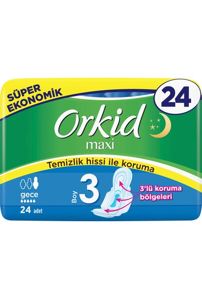 Orkid Maxi Gece 24 Adet Süper Ekonomik Paket Hijyenik Ped Orkid Maxi Gece 24 Adet Süper Ekonomik Paket Hijyenik Ped