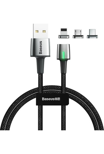 Baseus TZCAXC-A01 Zinc Magnetic USB Şarj Kablosu 3 Başlık iPhone/Micro/Type-C 1 m Siyah - Gri Baseus TZCAXC-A01 Zinc Magnetic USB Şarj Kablosu 3 Başlık iPhone/Micro/Type-C 1 m Siyah - Gri