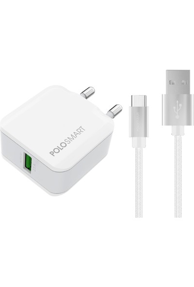 Polosmart PSM44 Duvar Şarjı + Type-C Şarj Kablosu 1 mt Polosmart PSM44 Duvar Şarjı + Type-C Şarj Kablosu 1 mt