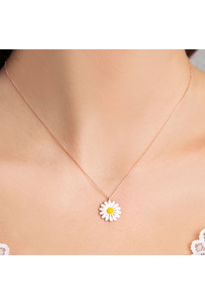 Papatya Silver Gümüş Mineli Papatya Kolye