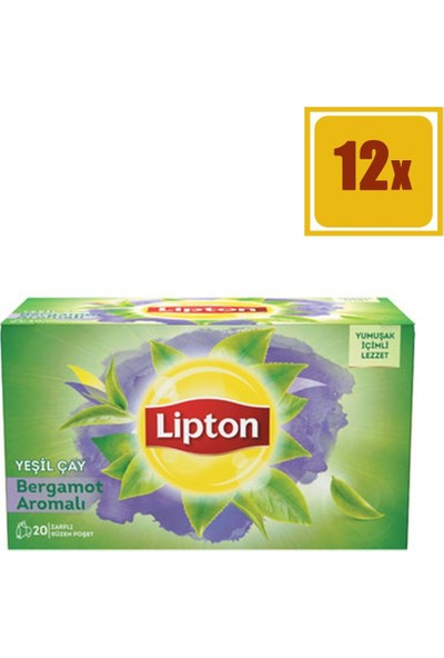 Lipton Bardak Poşet Yeşil Çay Bergamot Aromalı 20'li 40 gr 12'li Set Lipton Bardak Poşet Yeşil Çay Bergamot Aromalı 20'li 40 gr 12'li Set