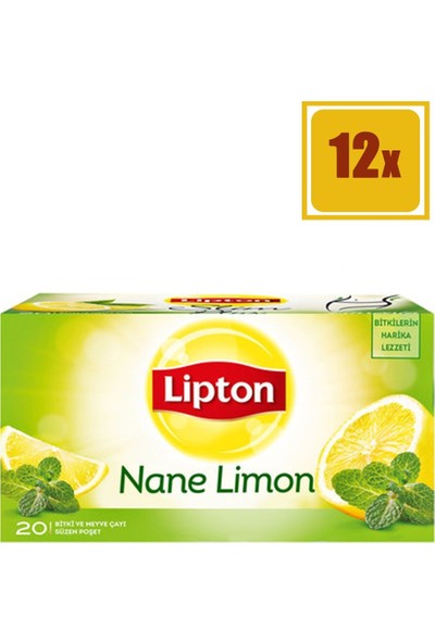 Lipton Bardak Poşet Bitki ve Meyve Çayı Nane Limon 20'li 12'li Set Lipton Bardak Poşet Bitki ve Meyve Çayı Nane Limon 20'li 12'li Set