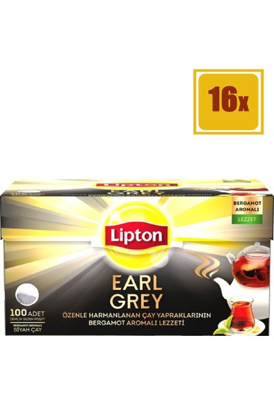 Lipton Demlik Poşet Çay Earl Grey 100'LÜ 16'lı Set Lipton Demlik Poşet Çay Earl Grey 100'LÜ 16'lı Set