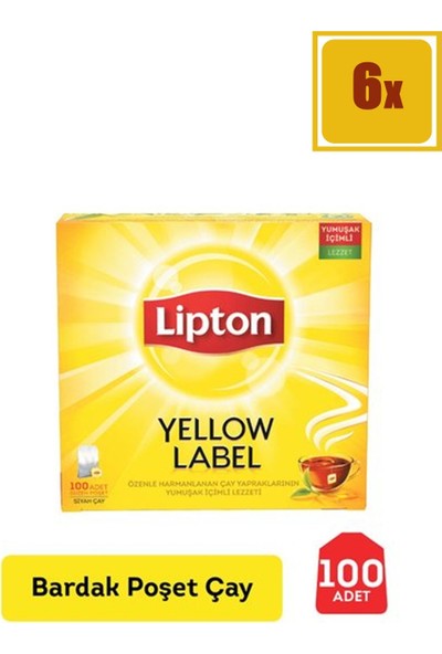 Lipton Yellow Label Bardak Poşet Çay 100 x 200 gr 6'lı Set Lipton Yellow Label Bardak Poşet Çay 100 x 200 gr 6'lı Set