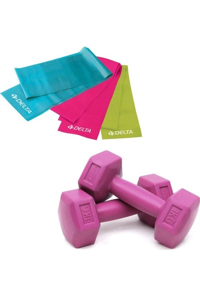 Delta 1 Kg x 2 Adet Plastik Dambıl ve Pilates Bant Set Fuşya Delta 1 Kg x 2 Adet Plastik Dambıl ve Pilates Bant Set Fuşya