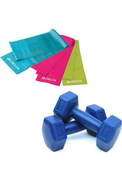 Delta 1 Kg x 2 Adet Plastik Dambıl 3'lü Pilates Bandı Mavi
