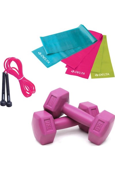 Delta 1 Kg x 2 Adet Plastik Dambıl - Pilates Bant Set ve Atlama İpi Fuşya Delta 1 Kg x 2 Adet Plastik Dambıl - Pilates Bant Set ve Atlama İpi Fuşya