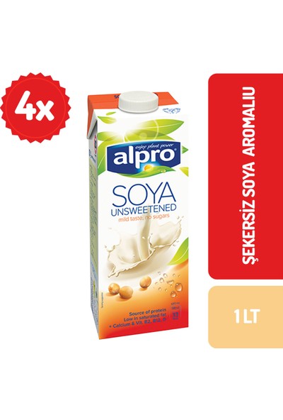Alpro Şekersiz Soya Sütü 1 lt x 4 Adet